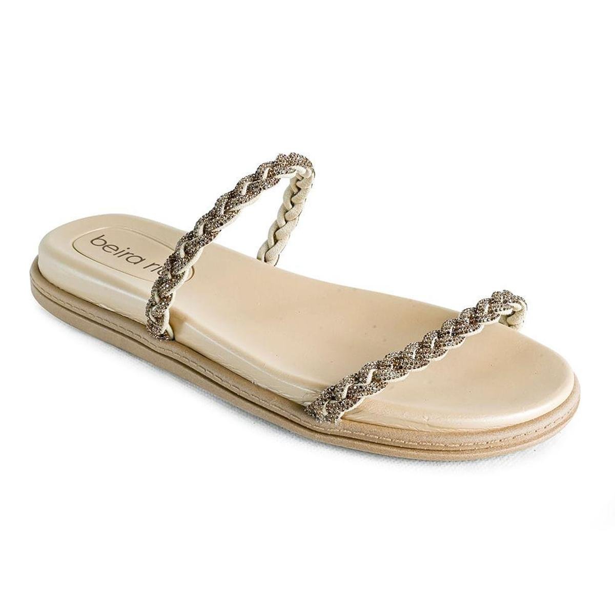 Tamanco Flats Beira Rio Tiras Trançadas Dourado Feminino BEIRA RIO ...