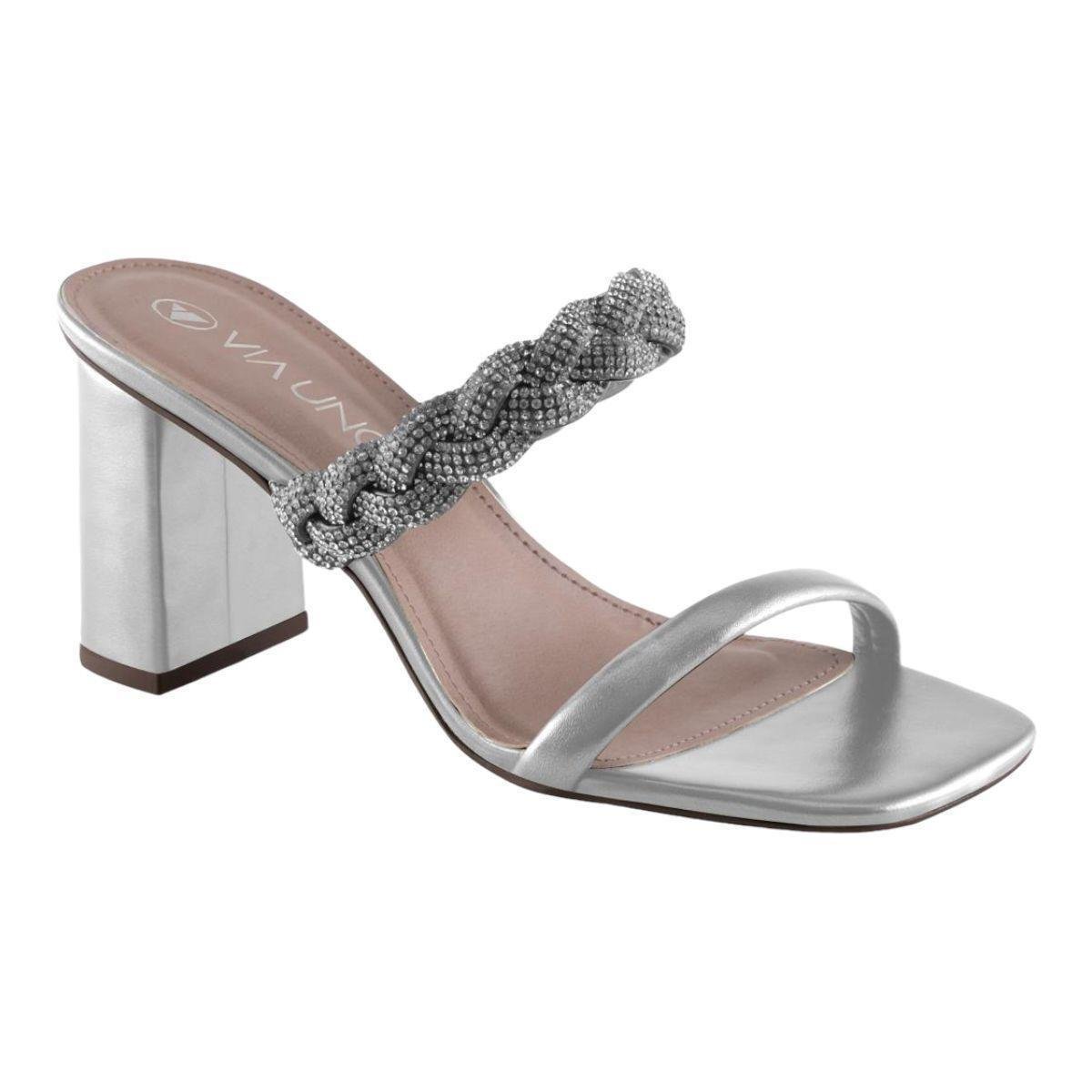 Tamanco Via Uno 637011 Salto Grosso Alto Brilho Festa Leve Feminino ...