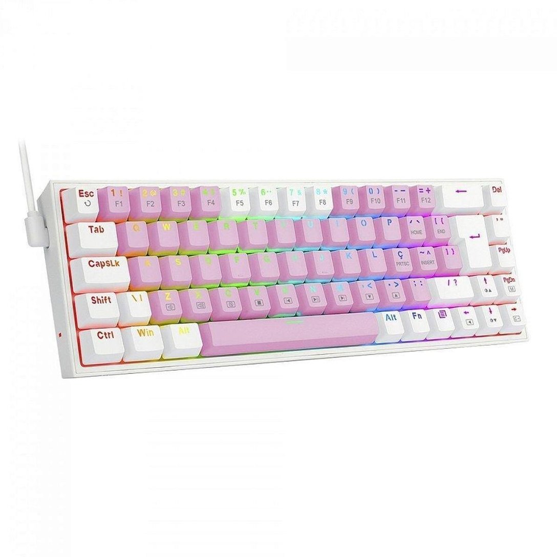 Teclado Mecânico Gamer Redragon Castor, RGB, Switch Blue, ABNT2, Pink ...