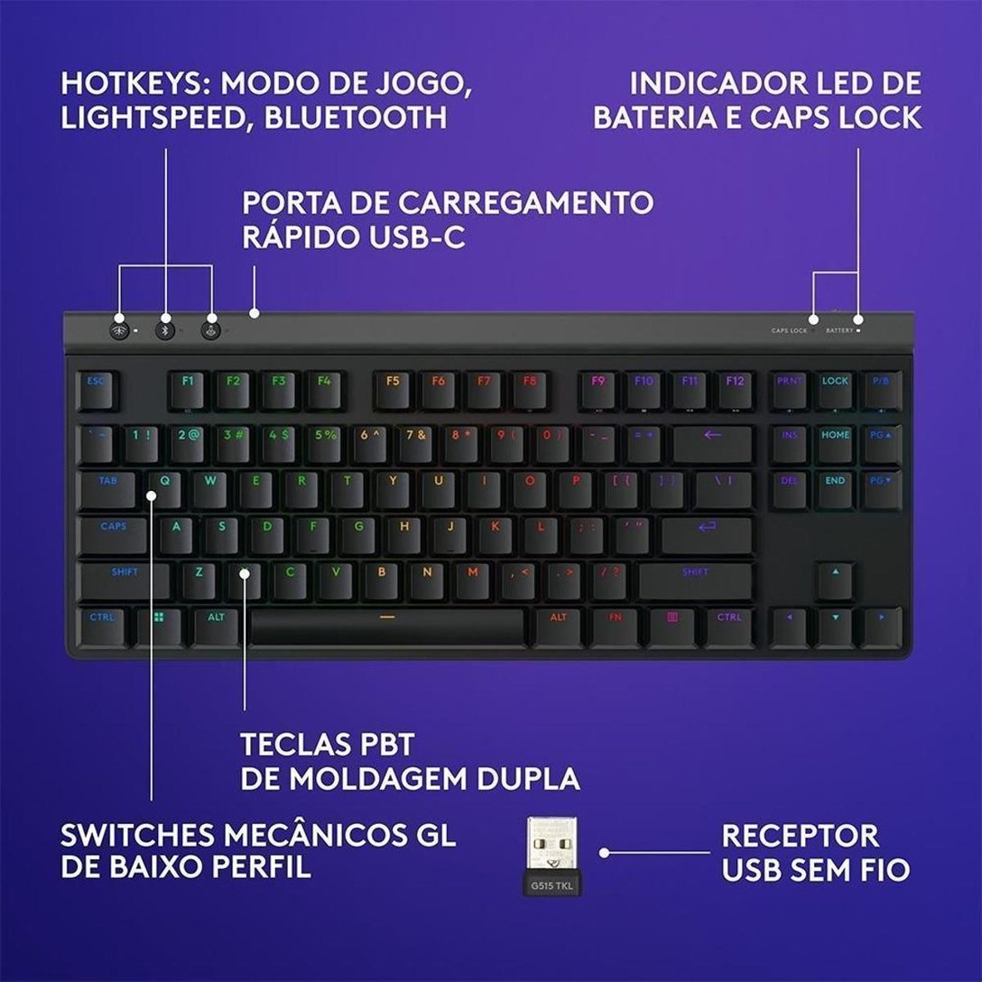 Teclado Sem Fio Mecânico Gamer Logitech G515, Bluetooth Design TKL ...