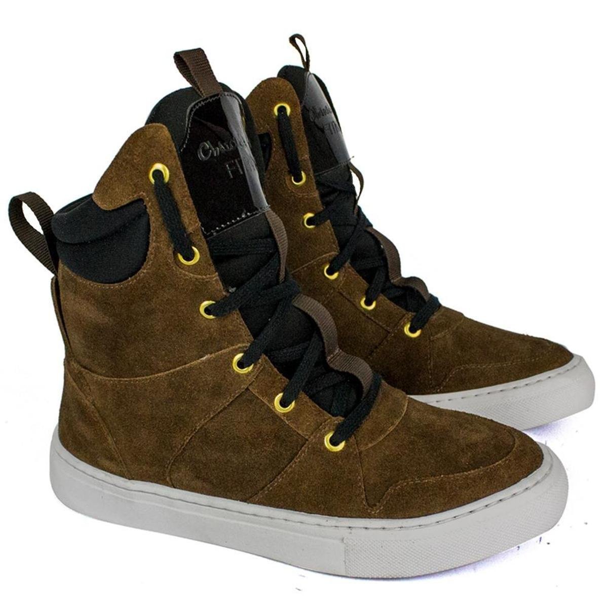 Tênis Botinha Cano Alto Feminino Com Cadarço e Sola Borracha - Marrom ...