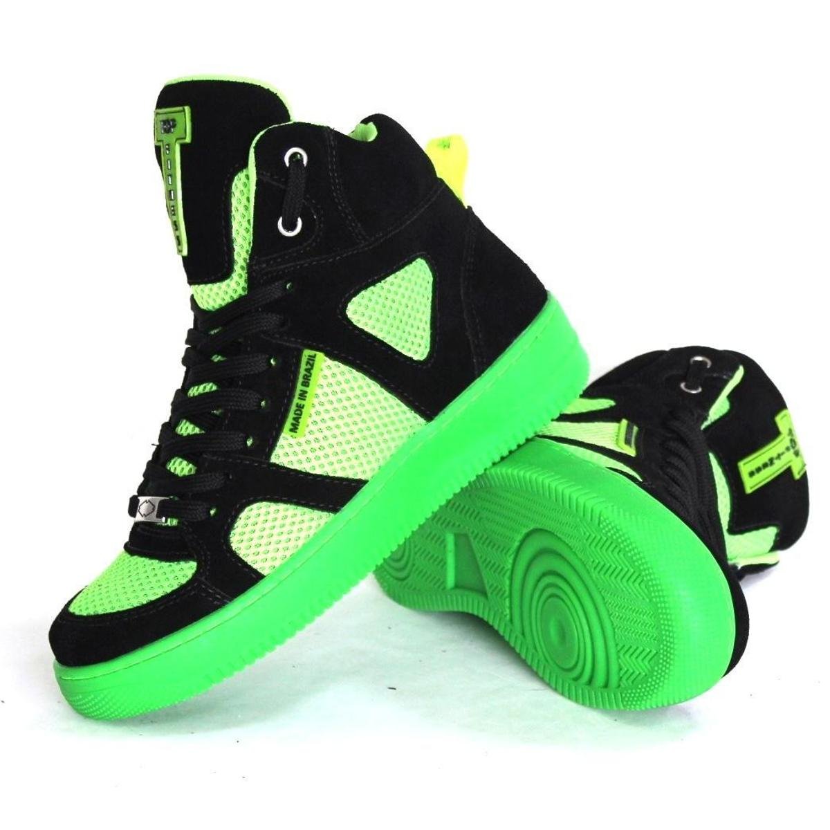 Tênis Botinha Cano Alto Feminino Skate Dança Fitness Macio - Verde ...