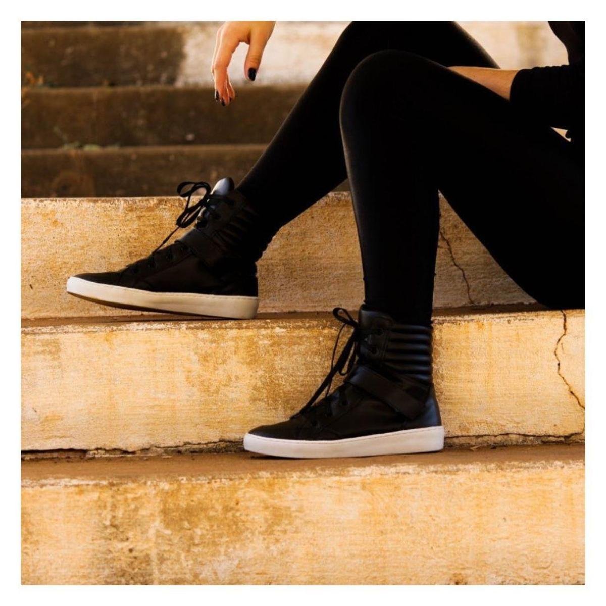 Tênis Botinha Feminino Cano Medio Academia Fitness Conforto - Preto ...