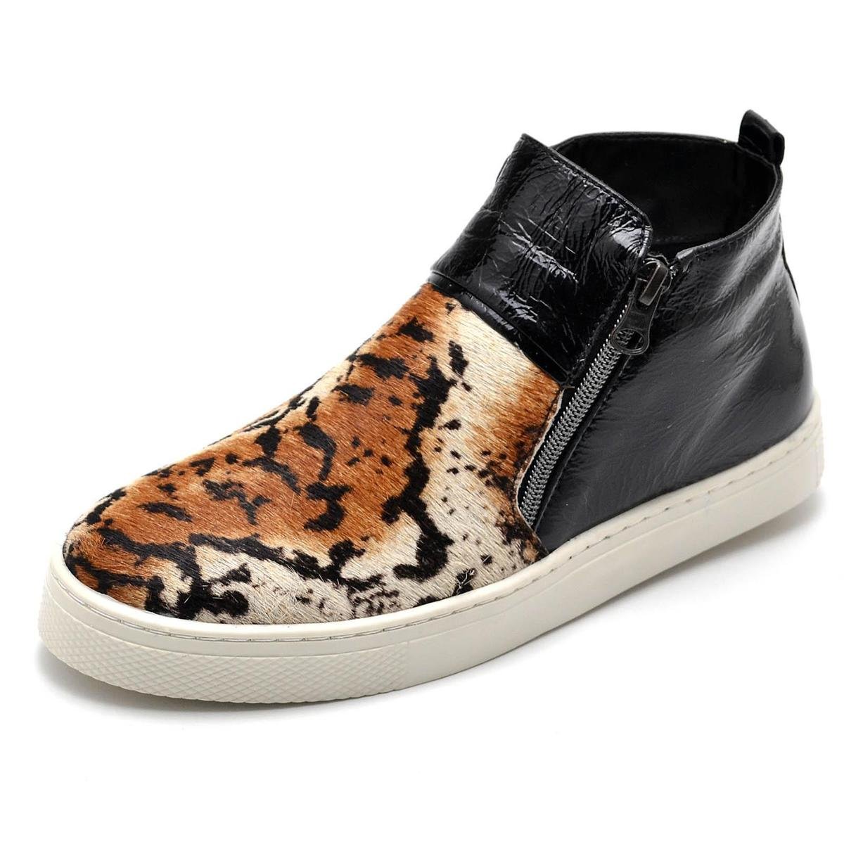 Tenis Botinha Feminino Couro Cano Baixo Hiate Elegante cor Verniz Cobra ...