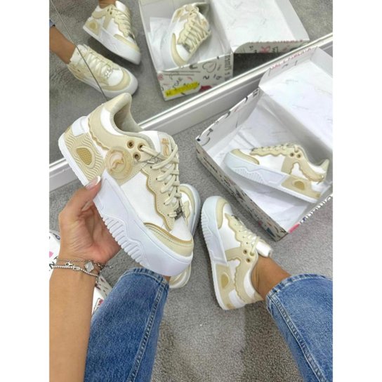 Tênis Branco Feminino Casual Sola Alta Confortável Blogueira - Nude | Netshoes