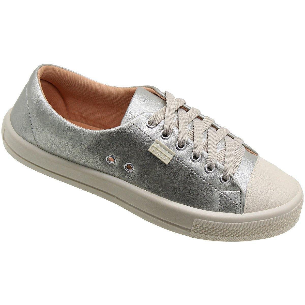 Tênis Casual Byara Clássico Napa Feminino - Prata | Netshoes