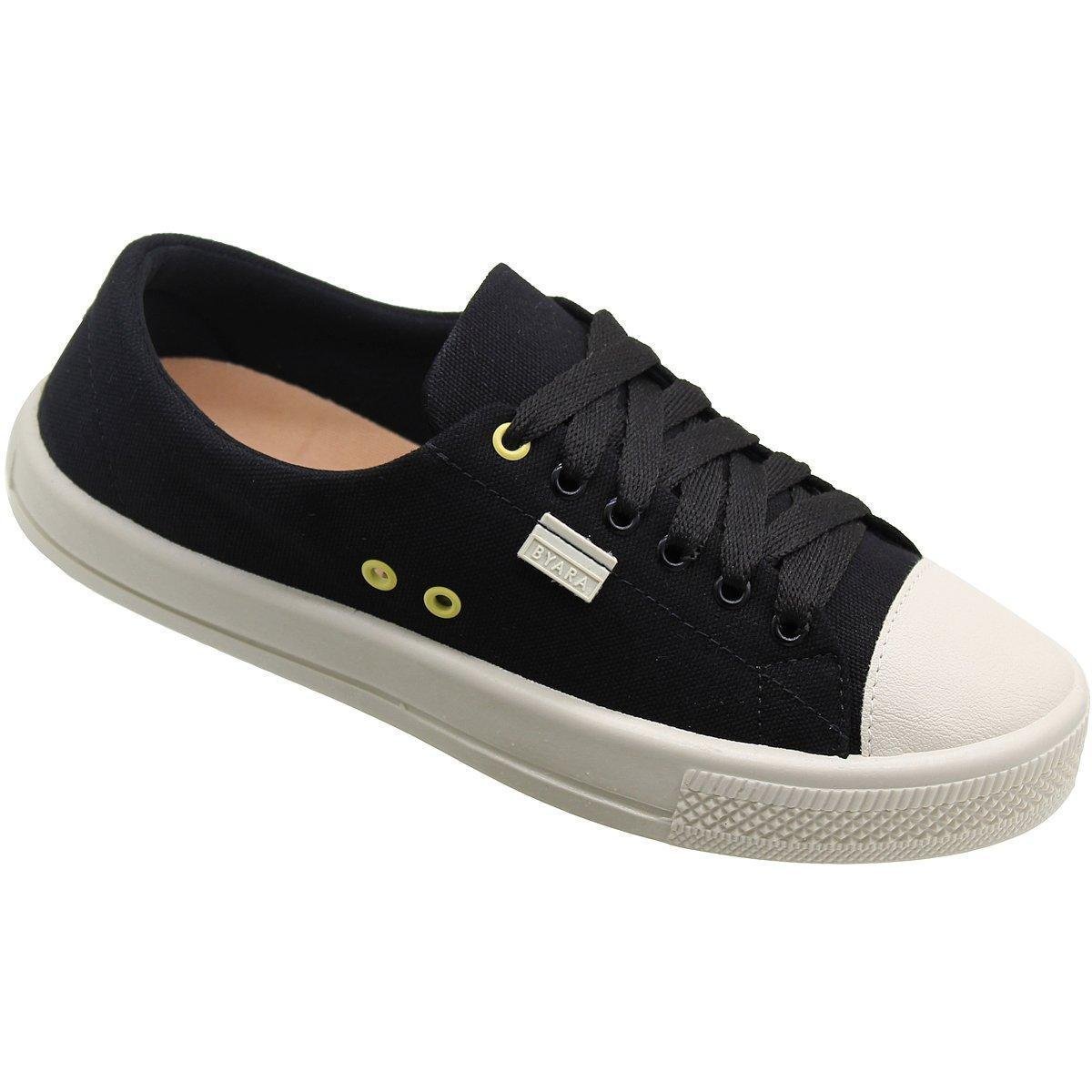 Tênis Casual Byara Versátil Lona Feminino - Preto | Netshoes
