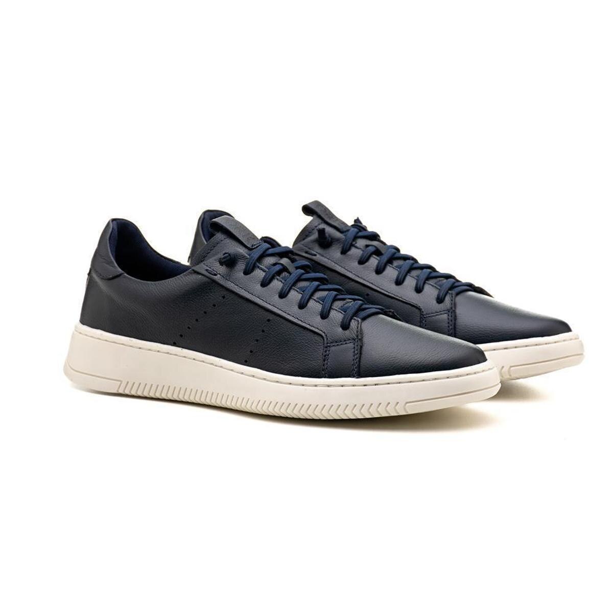 Tênis Casual Masculino Couro Liso Cadarço Moderno Conforto - Marinho ...