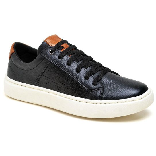 Tênis Casual Sapatênis Couro Solado Antiderrapante Confortável Masculino - Preto | Netshoes