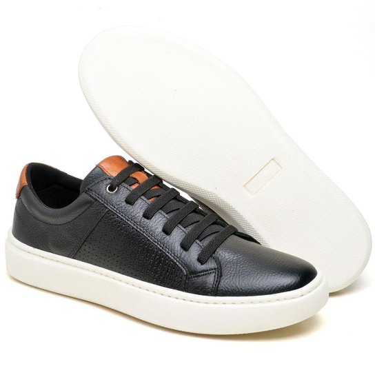 Tênis Casual Sapatênis Couro Solado Antiderrapante Confortável Masculino - Preto | Netshoes