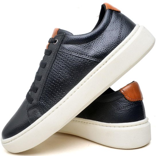Tênis Casual Sapatênis Couro Solado Antiderrapante Confortável Masculino - Preto | Netshoes