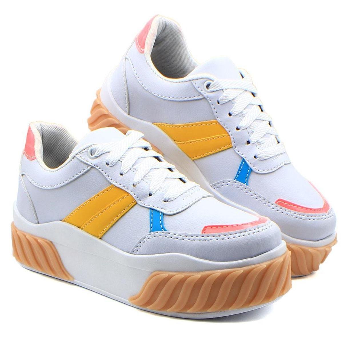 Tênis Casual Sola Alta Plataforma Feminino Blogueira - Branco | Netshoes