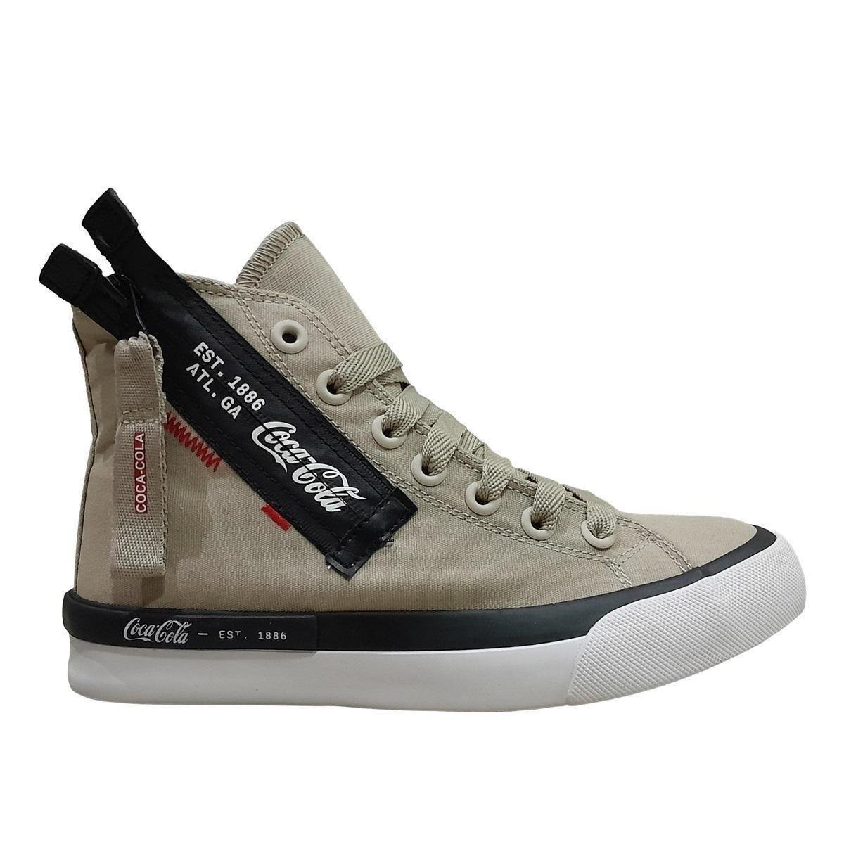 Tênis Coca Cola Hype Zipper Hi Top Cano Alto Botinha Cc237 - Bege ...