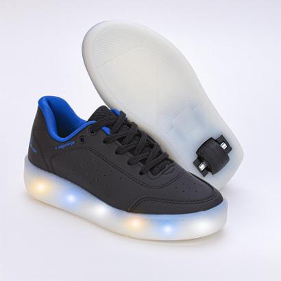 Tênis De Rodinha C/ Led Menina Preto/Azul Neon Lançamento - Preto ...