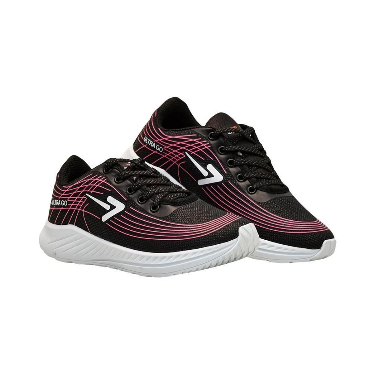 Tênis Esportivo Preto e Rosa Ultra Go | Box 200 - Preto | Netshoes