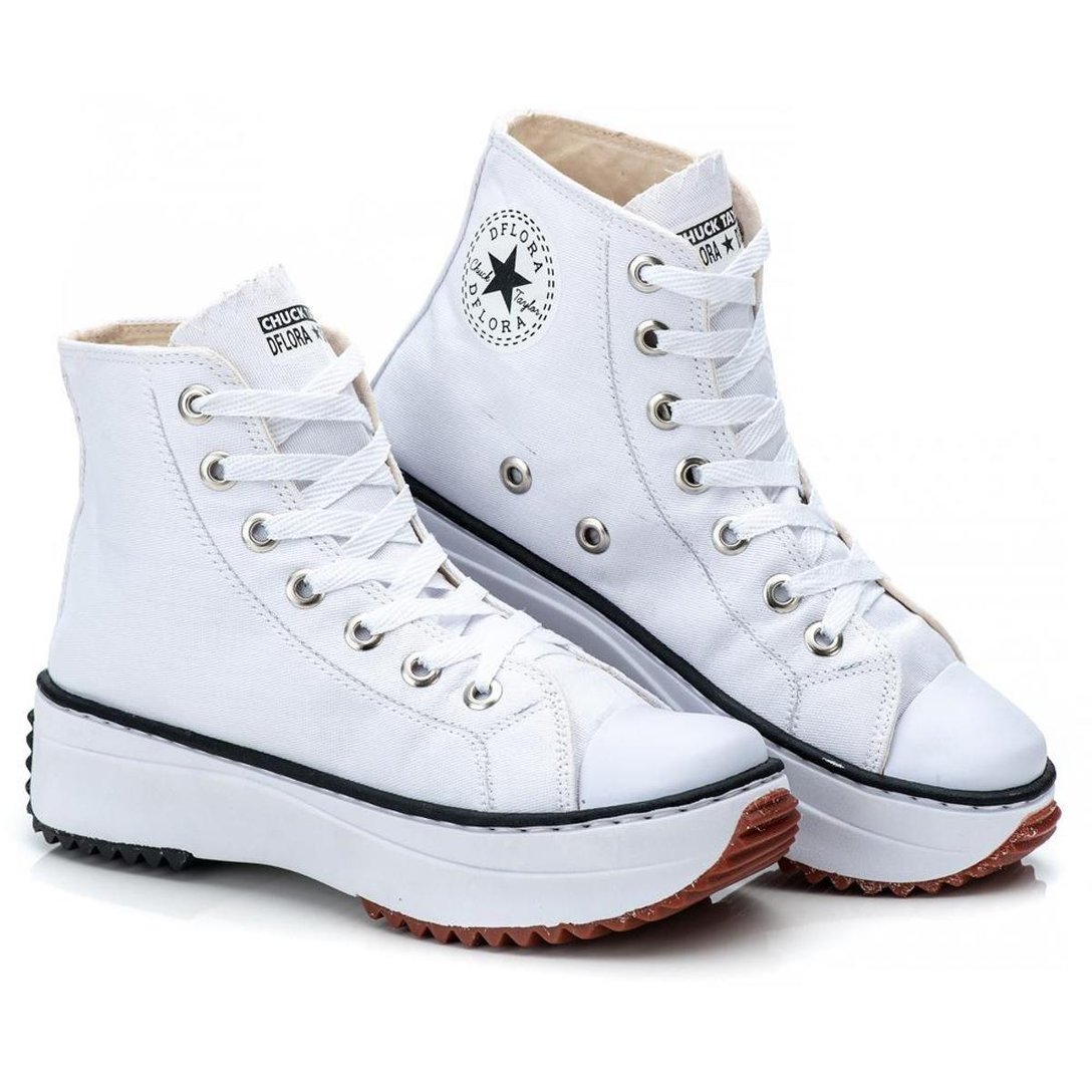 Tênis Feminino Cano Alto Plataforma Botinha Casual Tendência - Branco ...