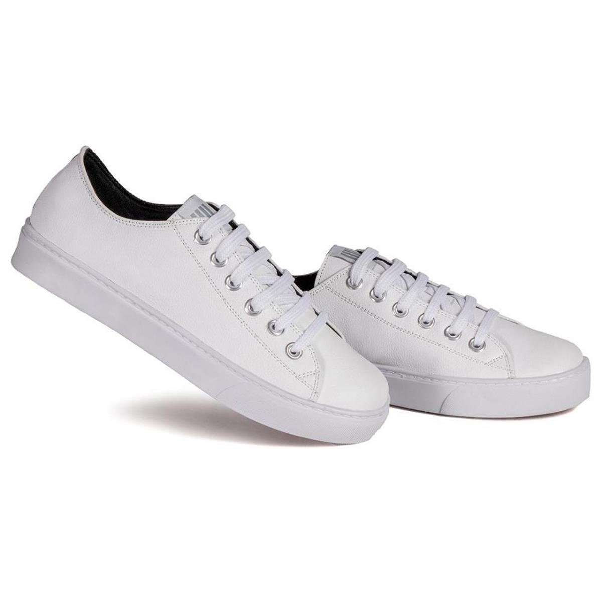 Tênis Feminino Casual Couro Cadarço Solado Reto Confortável - Branco ...