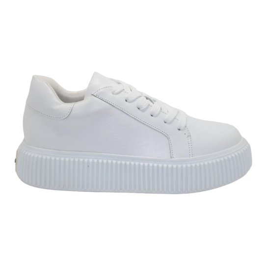 Tênis feminino Lia Line flat form em couro - Branco | Netshoes