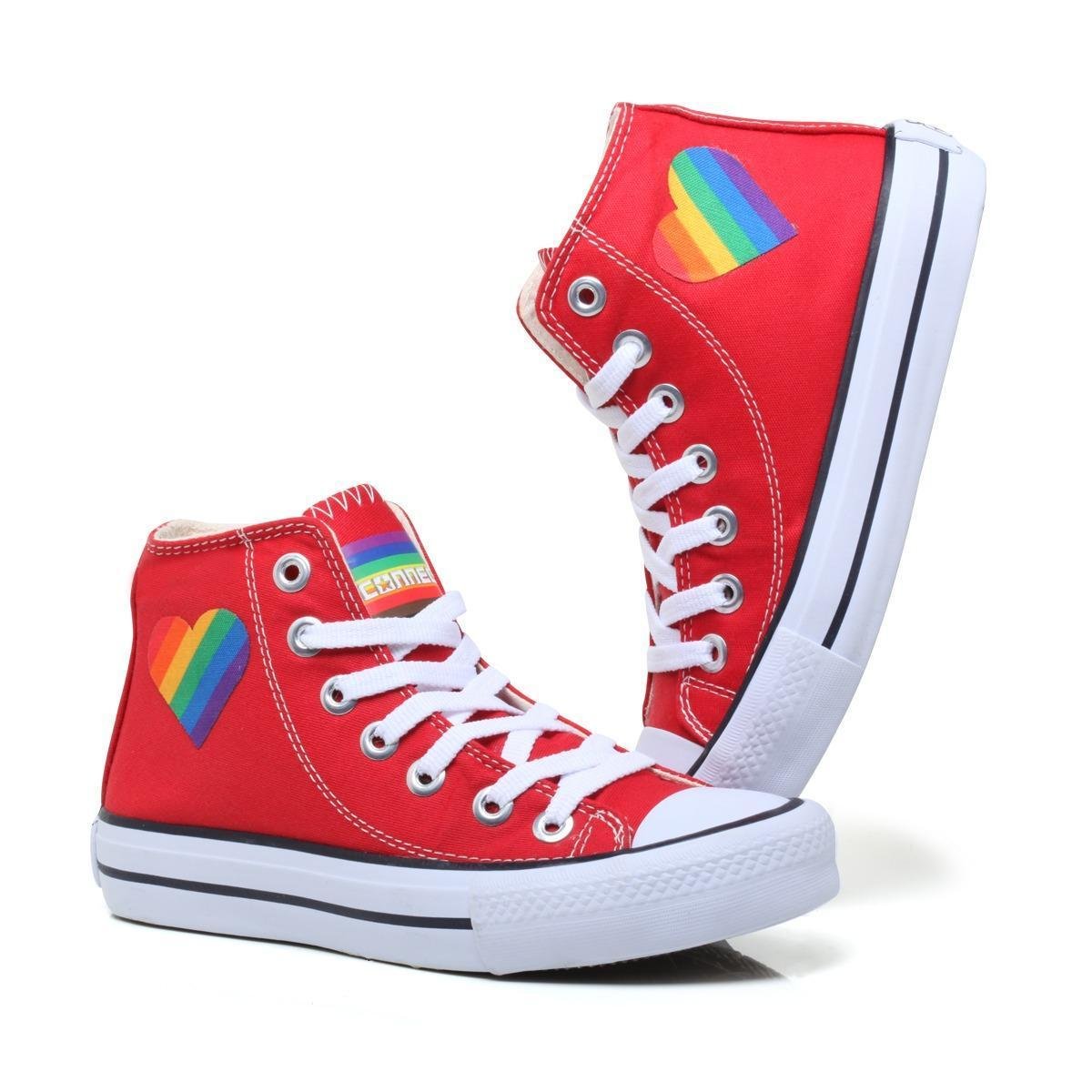 Tenis Lgbt Cano Alto Lona Confortavel Cores Lindo Arco Iris - Vermelho ...