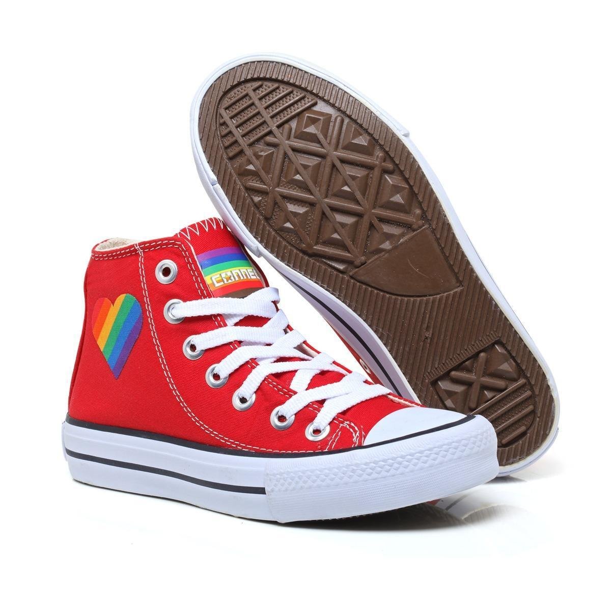 Tenis Lgbt Cano Alto Lona Confortavel Cores Lindo Arco Iris - Vermelho ...