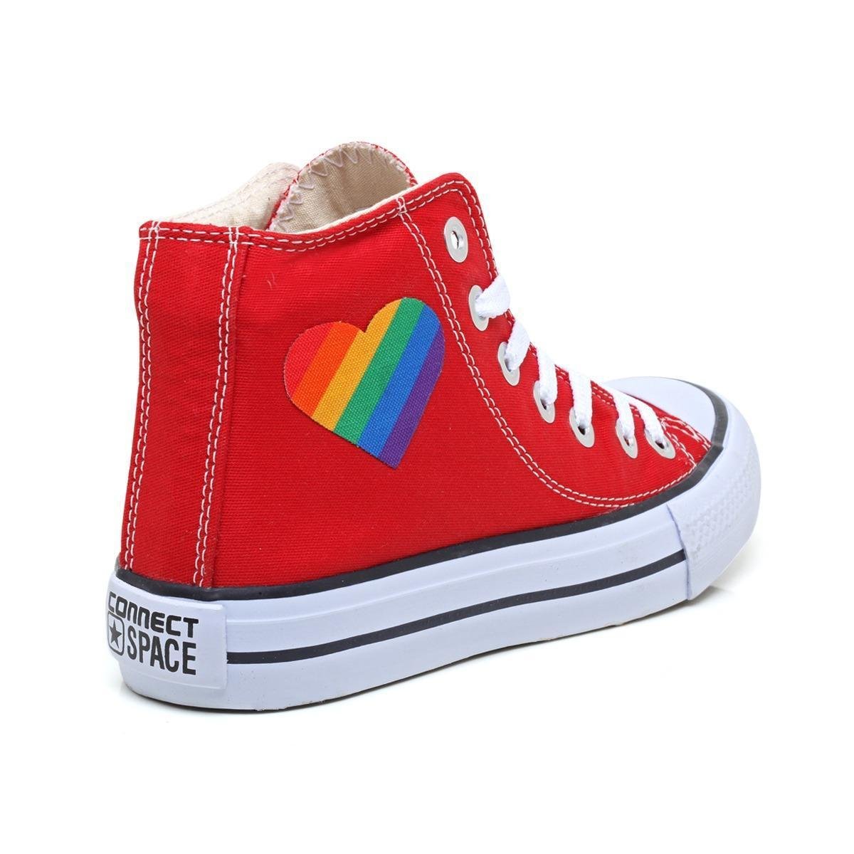 Tenis Lgbt Cano Alto Lona Confortavel Cores Lindo Arco Iris - Vermelho ...