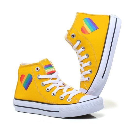 Tenis Lgbt Cano Alto Lona Confortavel Cores Lindo Arco Iris - Amarelo ...