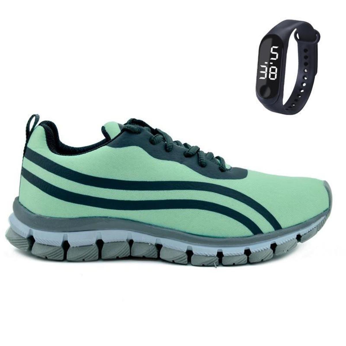 Tênis Masculino Para Academia Caminhada Sola Reta Com Relógio 22 - Azul ...