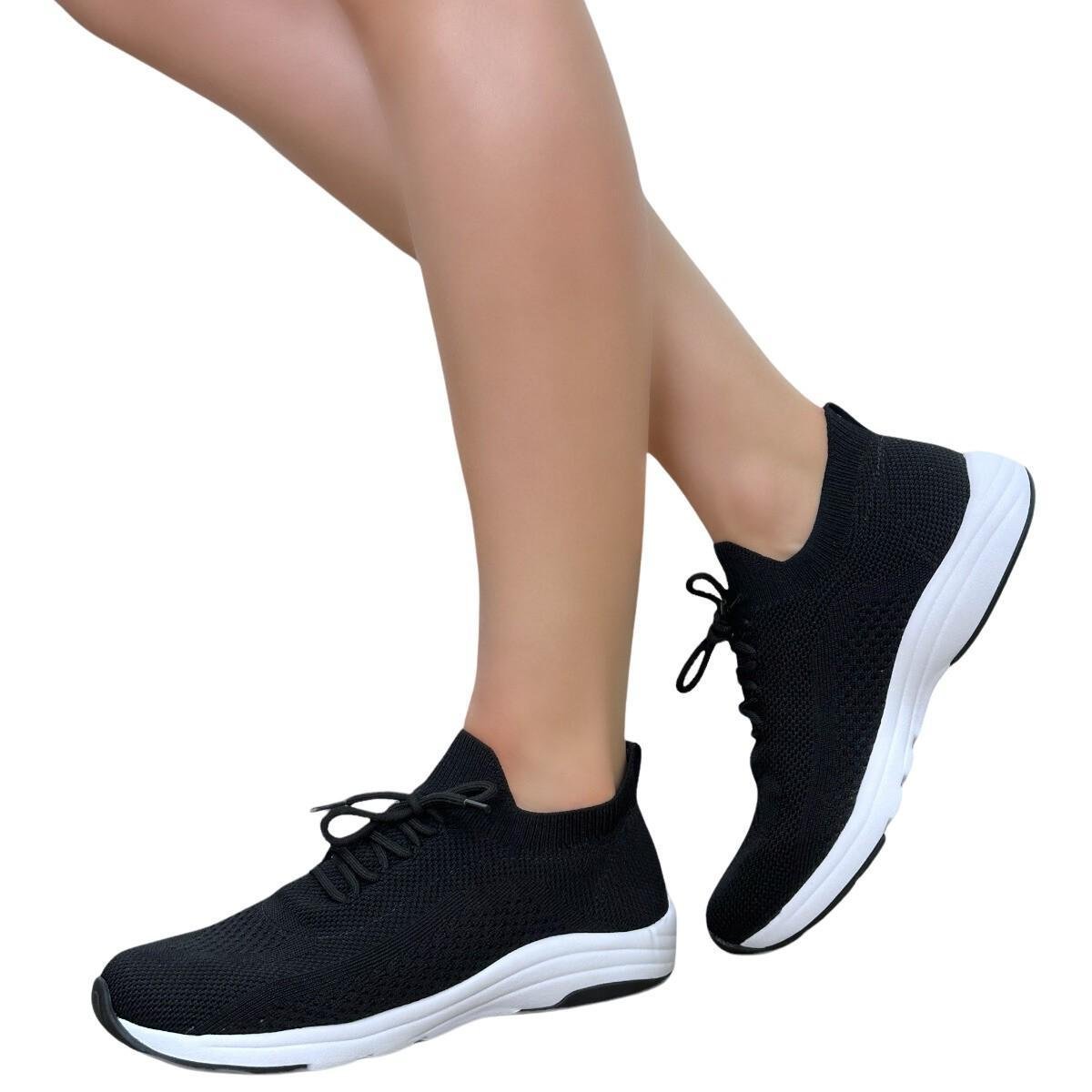 Tenis Ortopedico Modare Ultra Conforto Feminino Casual Knit - Preto ...
