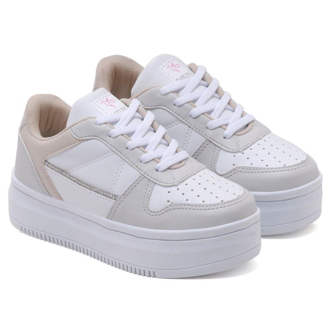 Tênis Ousy Casual Feminino - Branco+Cinza | Netshoes