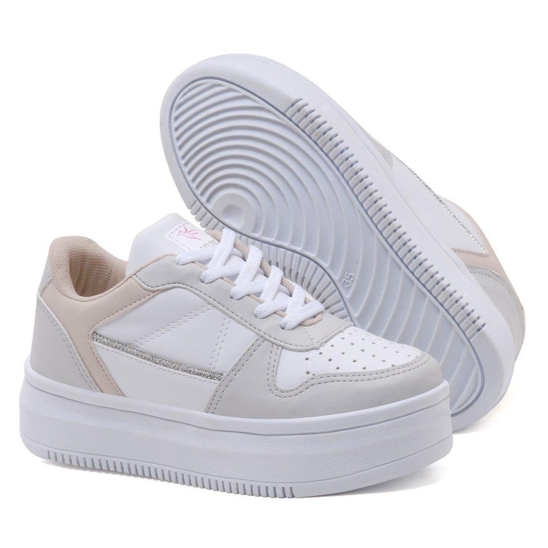 Tênis Ousy Casual Feminino - Branco+Cinza | Netshoes