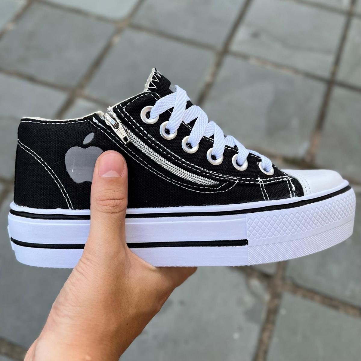 Tênis Plataforma Feminino Via Star Shoes Maçã ref. 1000 - Preto | Netshoes