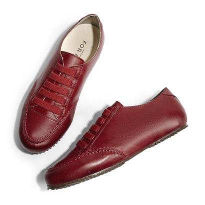 Tênis Retro Em Couro Feminino Elástico e Bico Redondo - Vermelho | Netshoes