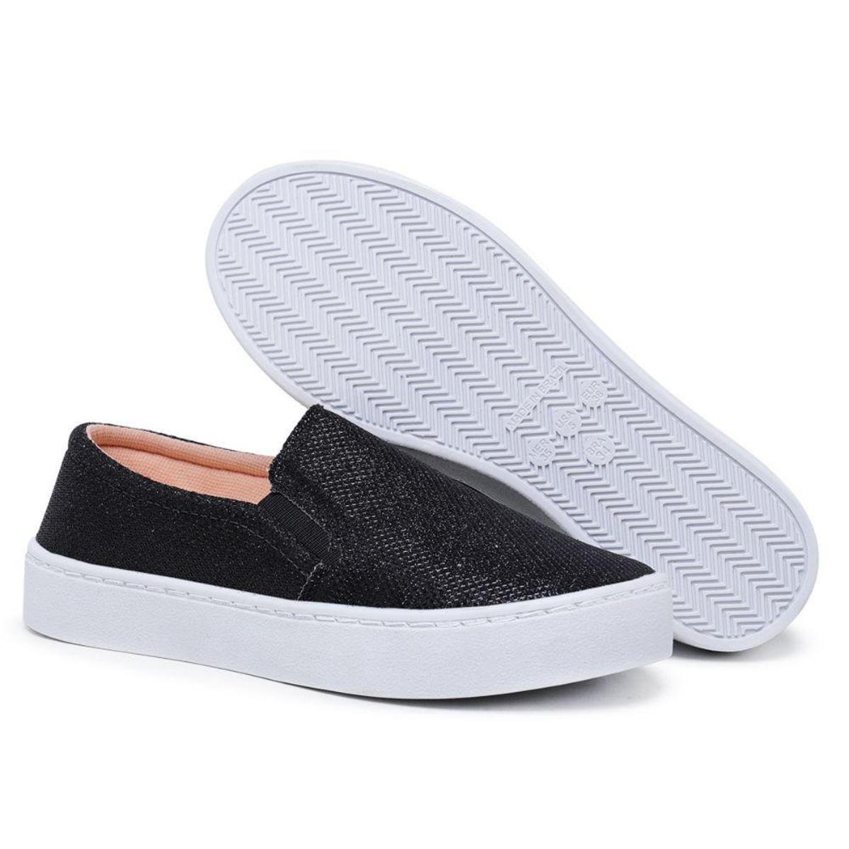 Tênis Sapatênis Brilhante Feminino Sapatilha Calce Fácil Slip on ...