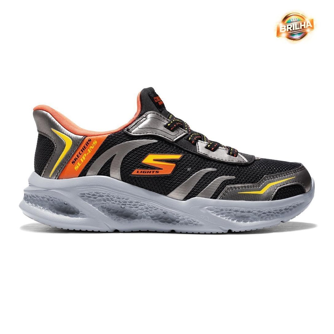 Tênis Skechers Meteor Lights Brisk Infantil - Prata+Laranja | Netshoes