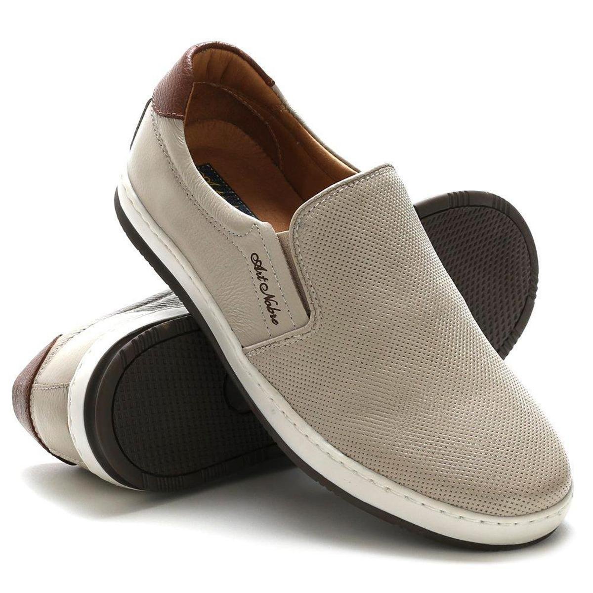 Tênis Slip On Casual Masculino Couro Art Nobre - 3102 - Gelo | Netshoes