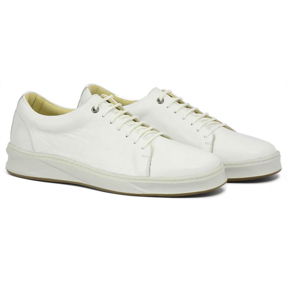Tênis Sneaker Couro Masculino Cano Baixo Solado Borracha - Branco ...