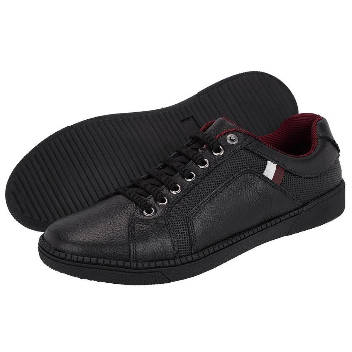 Tênis Social Masculino Couro Baixo Pneu Conforto Plus - Preto | Netshoes