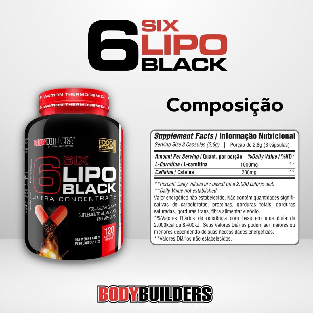 Termogênico 6 Six Lipo Black Ultra Contrentrado 120 Cáps - Bodybuilders - undefined | Netshoes