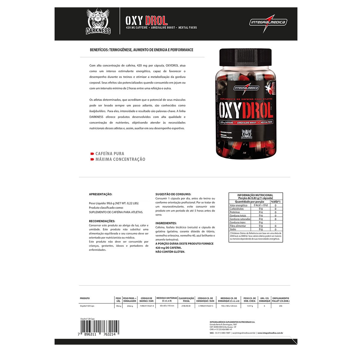 Termogênico Oxydrol 60 Cáps Darkness - Integralmédica - Sem Sabor ...