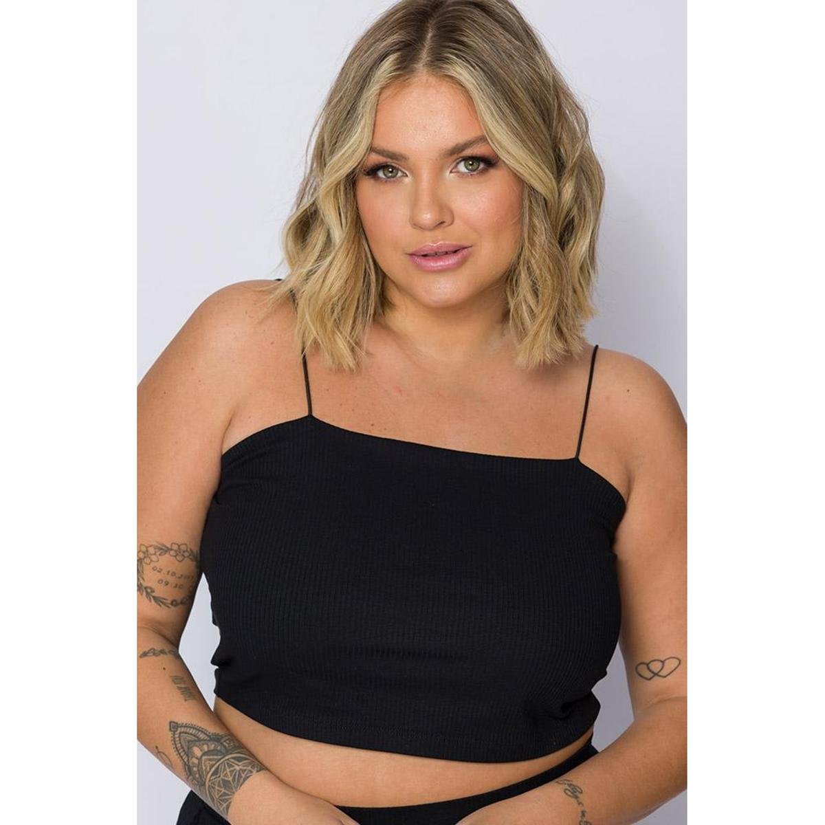 Top Faixa Cess Alçinha Básica Moda Plus Size Feminino - Preto | Netshoes
