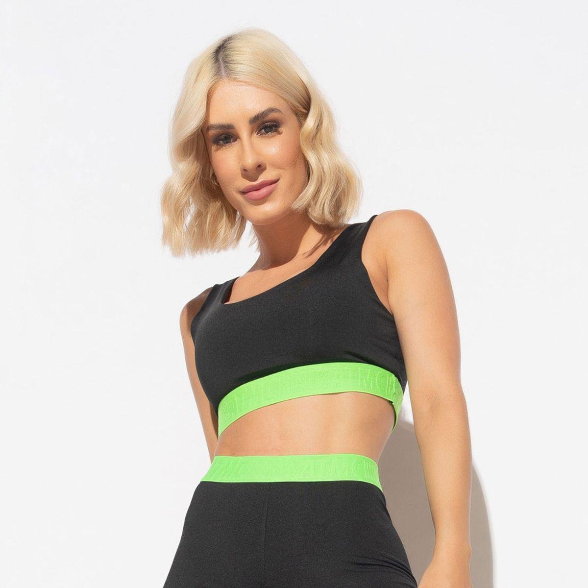 Top Fitness Preto Elástico Bordado Atomic - Honey Be - Preto | Netshoes