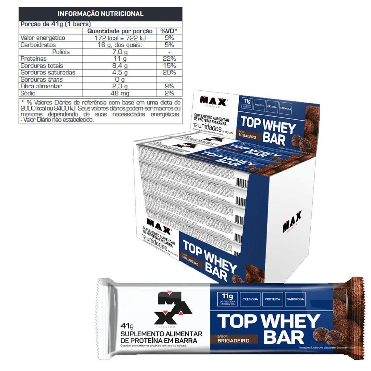 Top Whey Bar Barrinha de Proteína 41g Max Titanium 12un - Brigadeiro | Netshoes