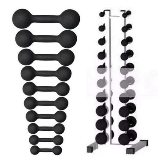 Torre Suporte Expositor + Par de Halteres Bola Ferro 01 à 10KG - Preto | Netshoes