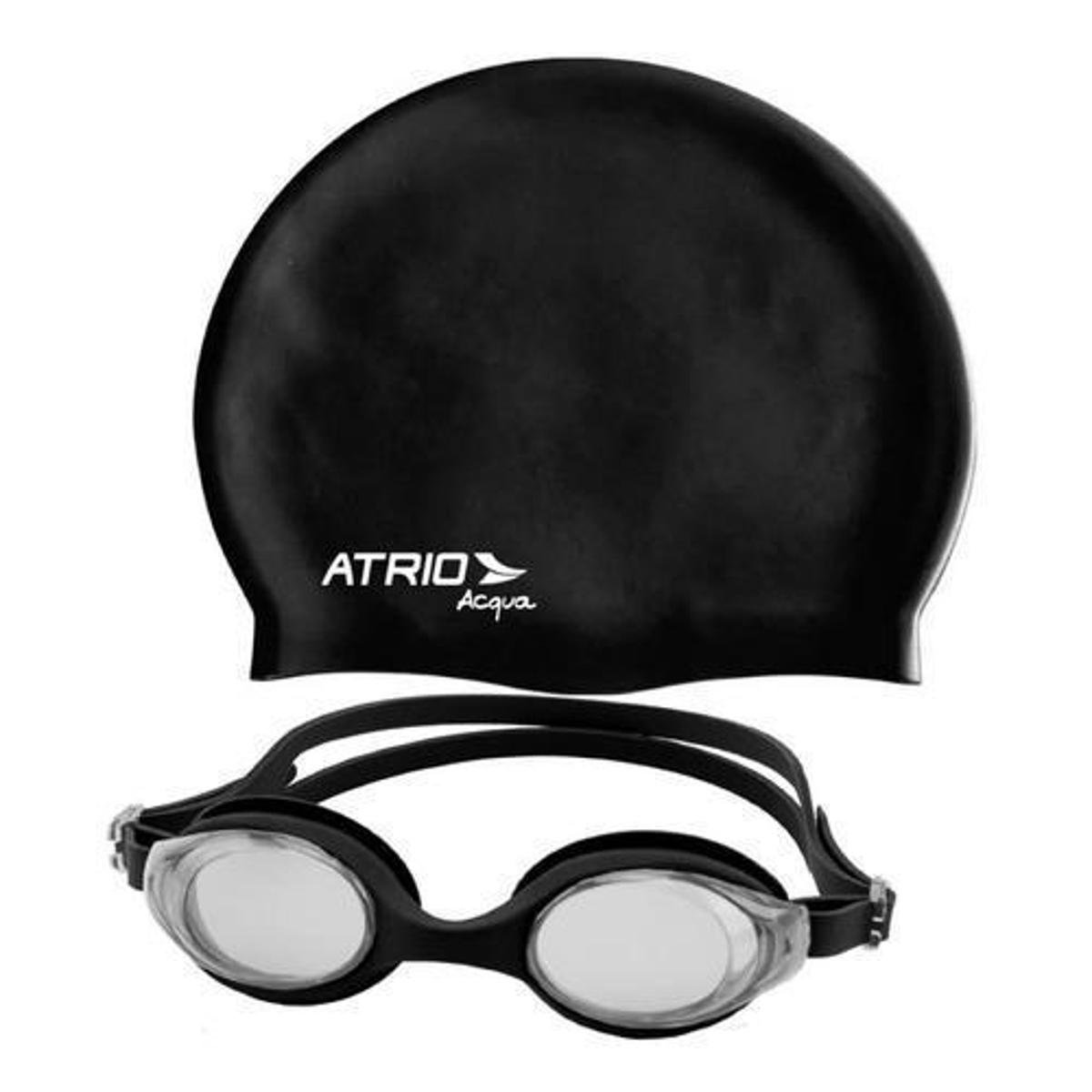 Touca E Óculos De Natação Adulto Silicone Preto Atrio - Preto | Netshoes