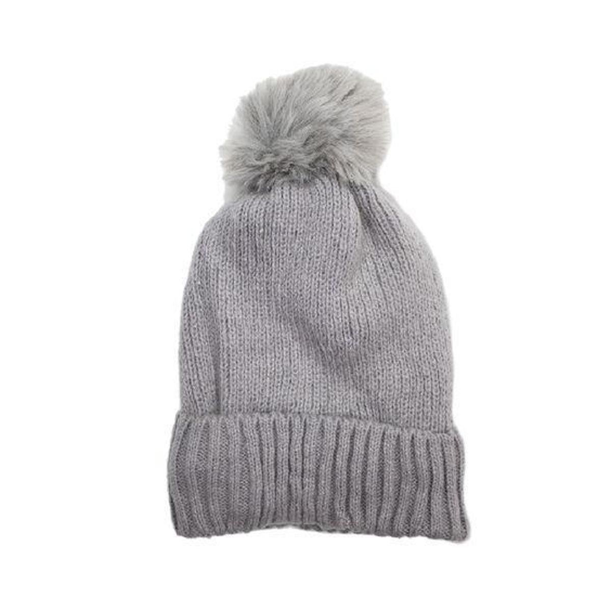 Touca Gorro Feminina Tricot Lã Forrada Pelinho Pompom Quente - Cinza | Netshoes