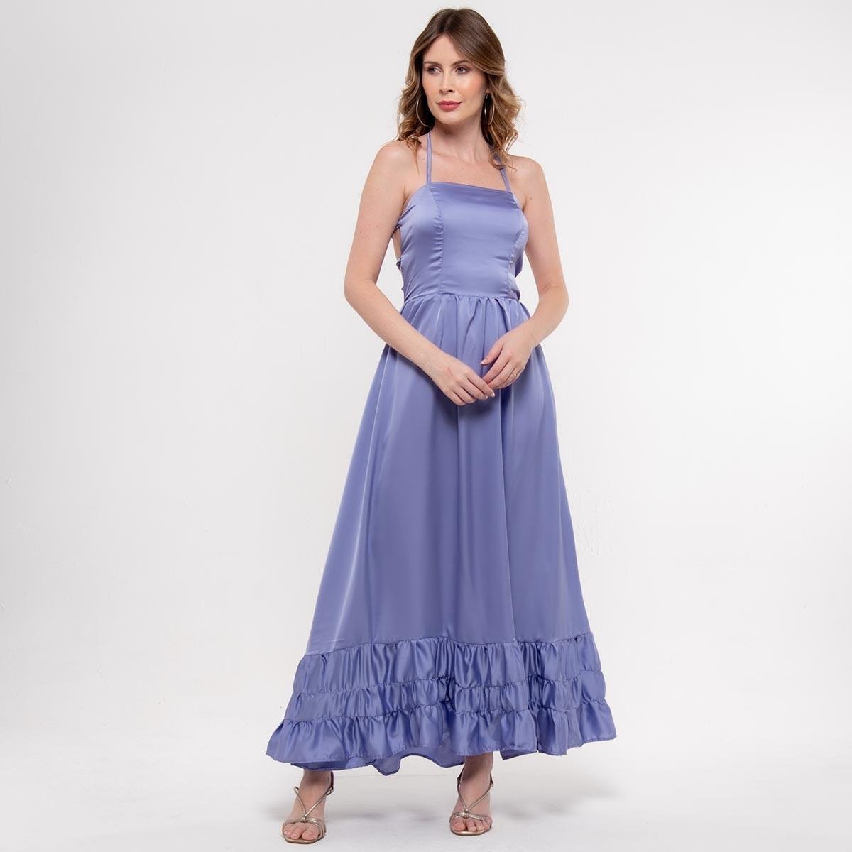 Vestido Bisô Longo Camadas Liso - Violeta | Netshoes