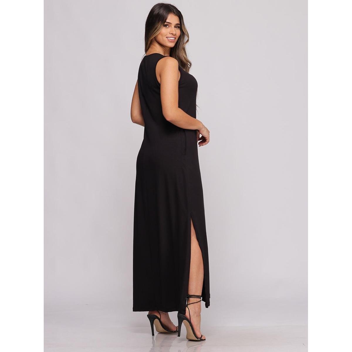 Vestido com Fendas Laterais B’Bonnie Catarina - Preto | Netshoes
