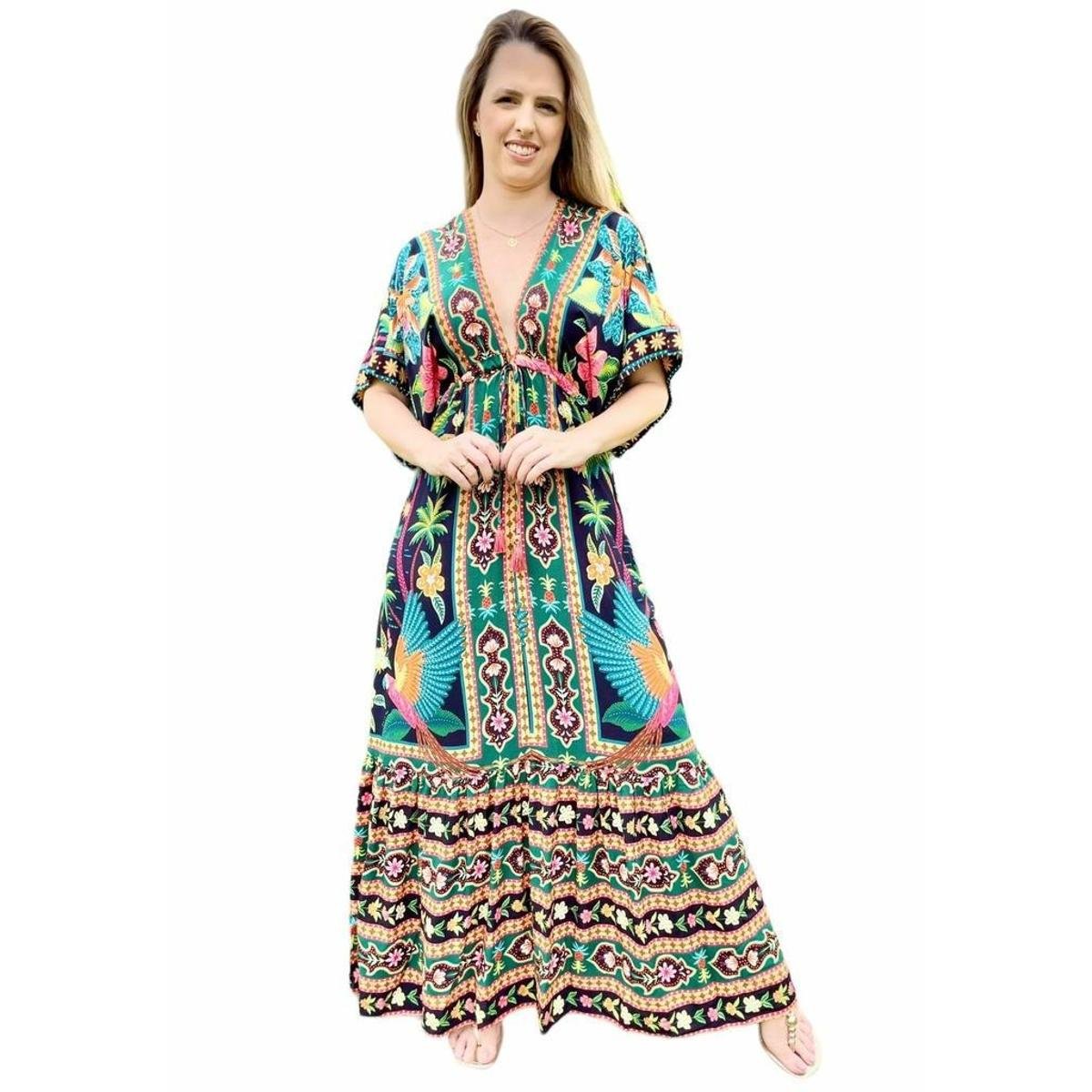 Vestido Longo Farm Estampado Samba Das Araras P - Estampado | Netshoes