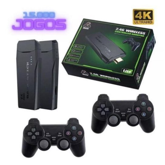 VÍDEO GAME STICK BOX 2 CONTROLES SEM FIO COM JOGOS CLÁSSICOS - Preto ...