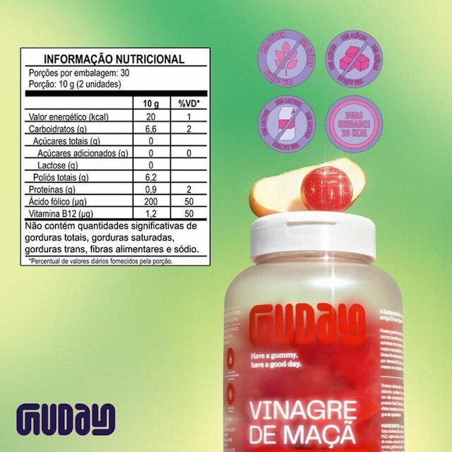 Vinagre de Maçã com Vitamina B12 em Gummies Guday Suplemento 60 Gomas ...
